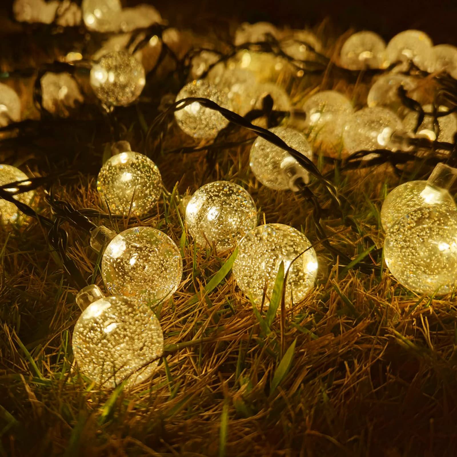 Solar Outdoor String Lights 60 LED Waterproof Solar Powered Patio Lights with 8 Lighting Modes, Crystal Globe Lights for Outside Garden Porch Balcony Yard Wedding Party Decor, 35.6FT, Warm White