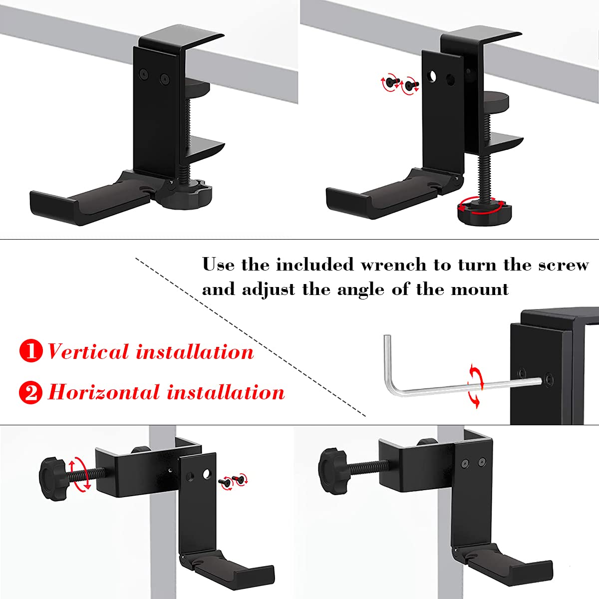 NCHONHONG Headphone Holder with Cable Organizer Aluminum Foldable Headset Stand Hanger Under Desk Save Space Headphone Hook for Universal Headphones