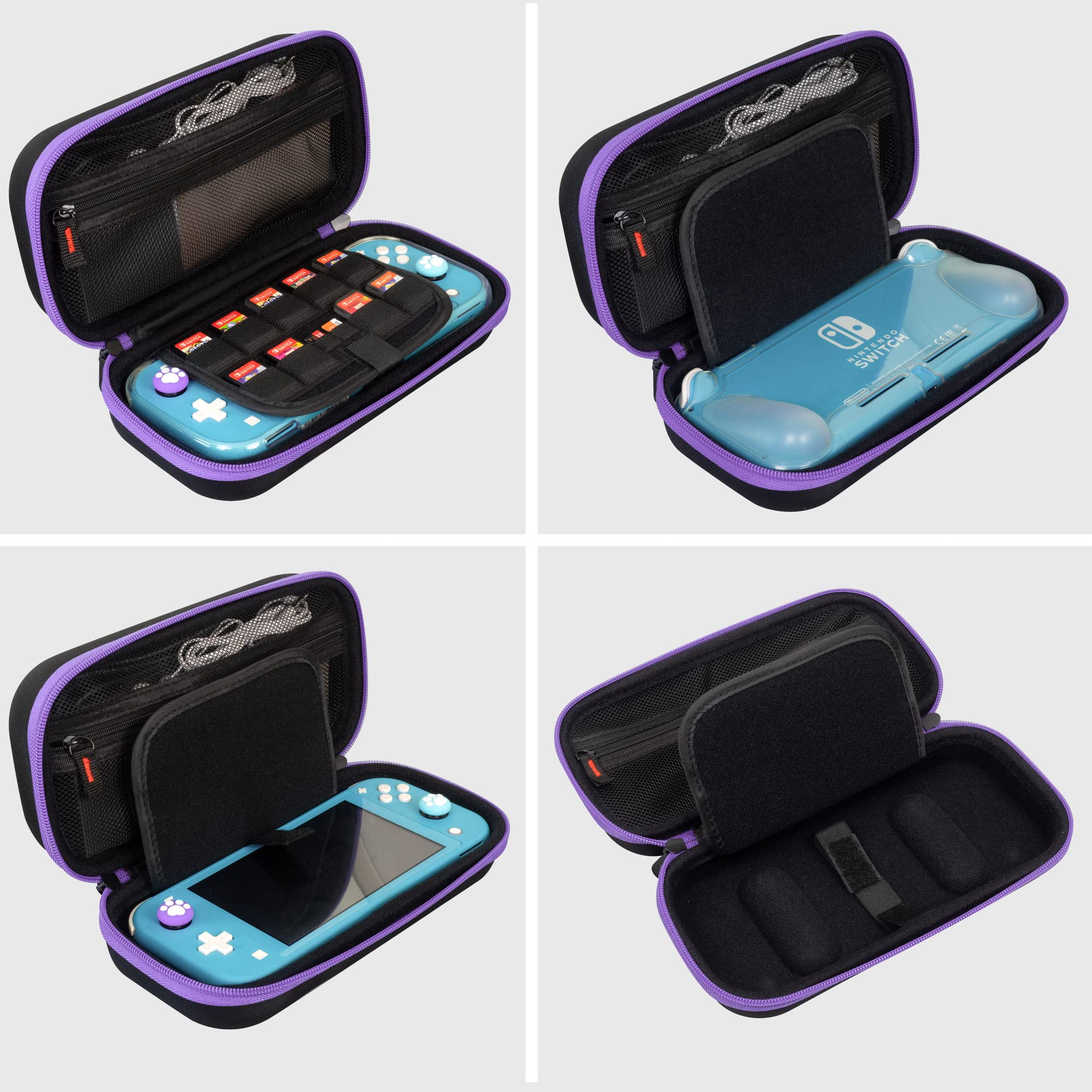 ButterFox Extra Large Carrying Case for Nintendo Switch Lite, Fits AC Adapter Charger, Compatible with JETech Protective Case and Most Grips, Game and Accessories Storage (Black/Purple)