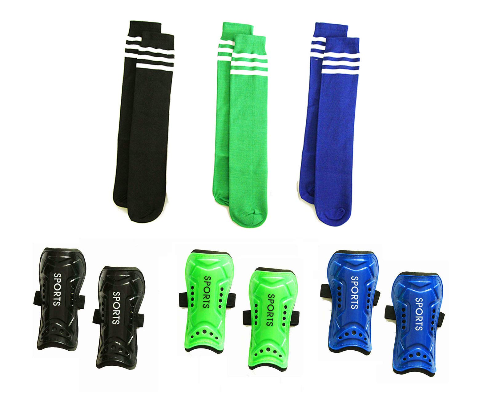 CDOFFICE 3 Pair Youth Soccer Shin Guards Kids Soccer Shin Pads with 3 Pair Soccer Socks for 5-12 Years Old Boys Girls Children Teenagers