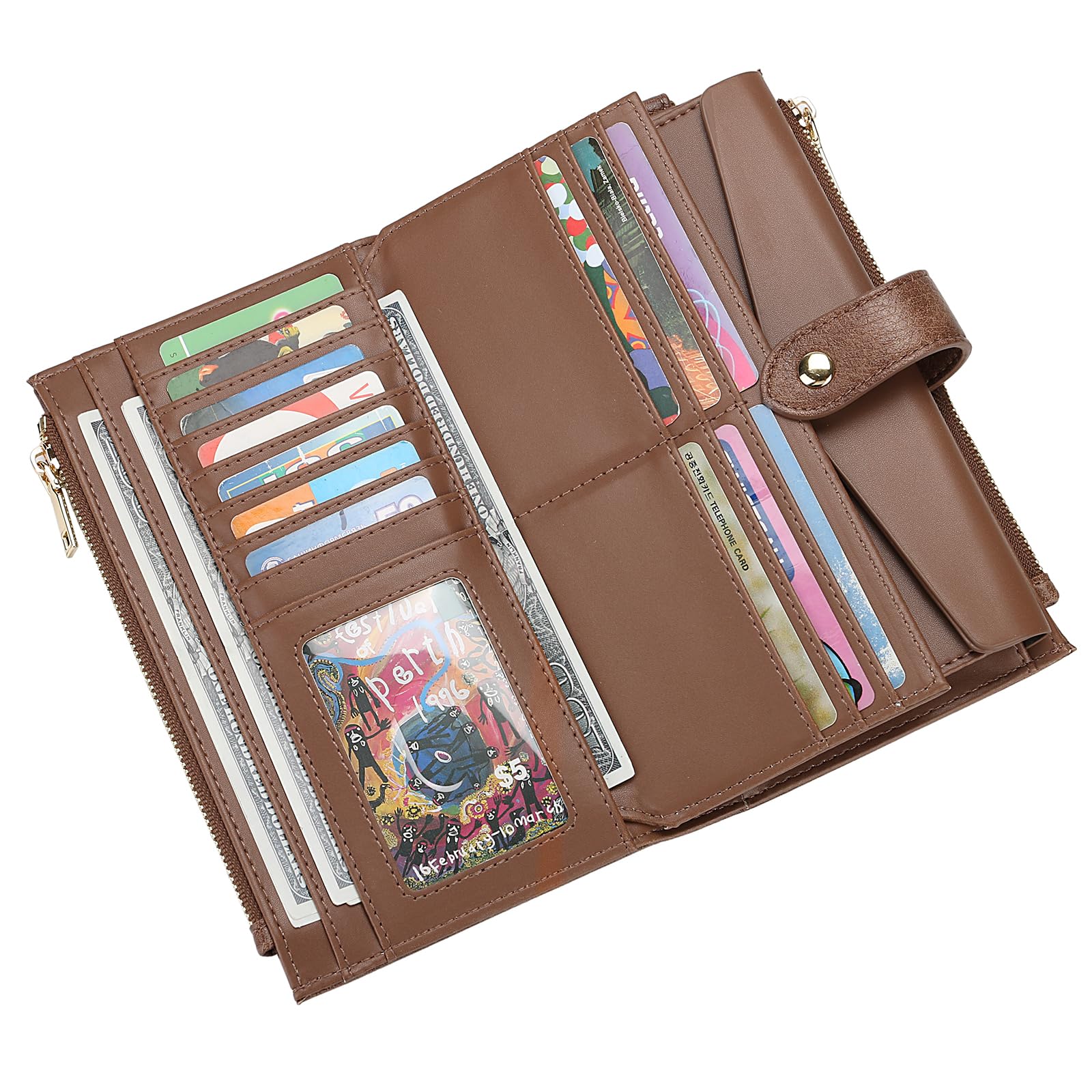 YALUXE Double Zipper Wallets for Women Wristlet Cellphone Purse Card Holder Vegan Leather