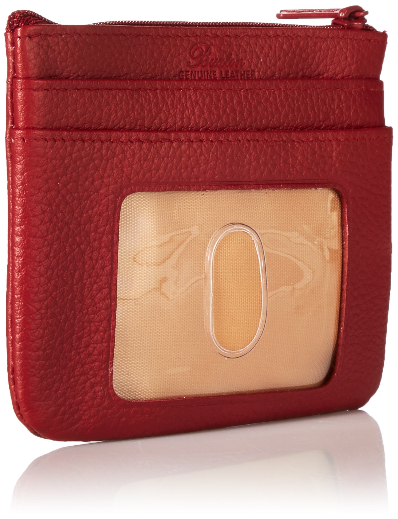 Buxton Large Leather ID Coin/Card Case Wallet, Rfid Blocking, Dark Red, One Size
