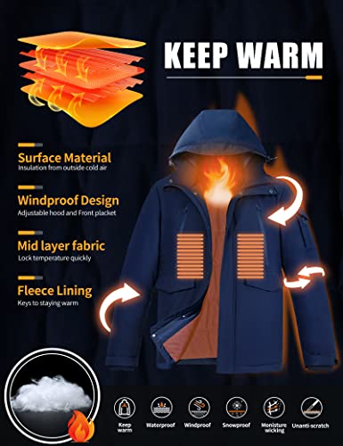 Pioneer Camp Men's Winter Coat Waterproof Fleece Lined Warm Winter Jacket with 9 Pockets Insulated Windproof Hooded Parka