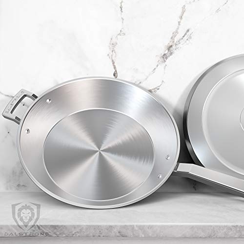 DALSTRONG Frying Pan Skillet - 12 inch - The Avalon Series - 5-Ply Copper Core - Hammered Finish Cooking Pan - 3 Quart - Premium Silver Kitchen Cookware - Omelet, Beef, Egg Pan - w/Lid & Pot Protector