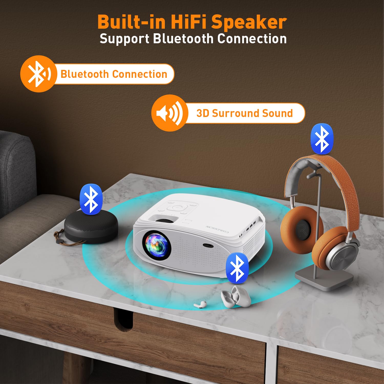 CRAZVIEW Projector, 5G Portable Video Projector with WiFi and Bluetooth Function, 9500L Outdoor Projector Native 1080P Support 350 Inch Display, Compatible with Android/iOS/TV Stick/Computer