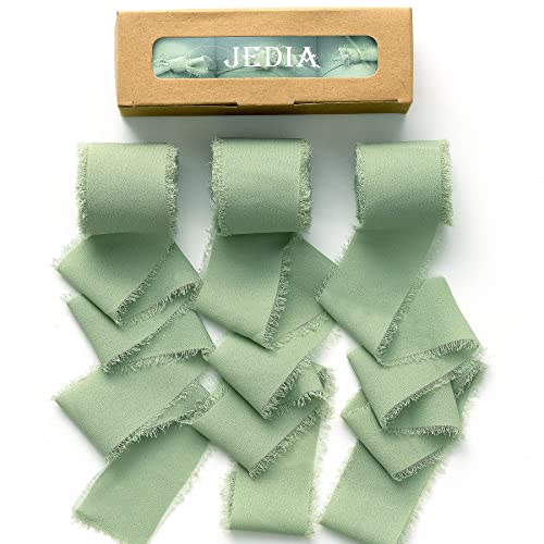 JEDIA Sage Green Ribbon, 3 Rolls Christmas Chiffon Silk Ribbons for Gift Wrapping, 1.5" x 7Yd Ribbon Set for Wedding, Wedding Invitations, Bouquet Wrap, Bridal Bouquets, DIY Crafts