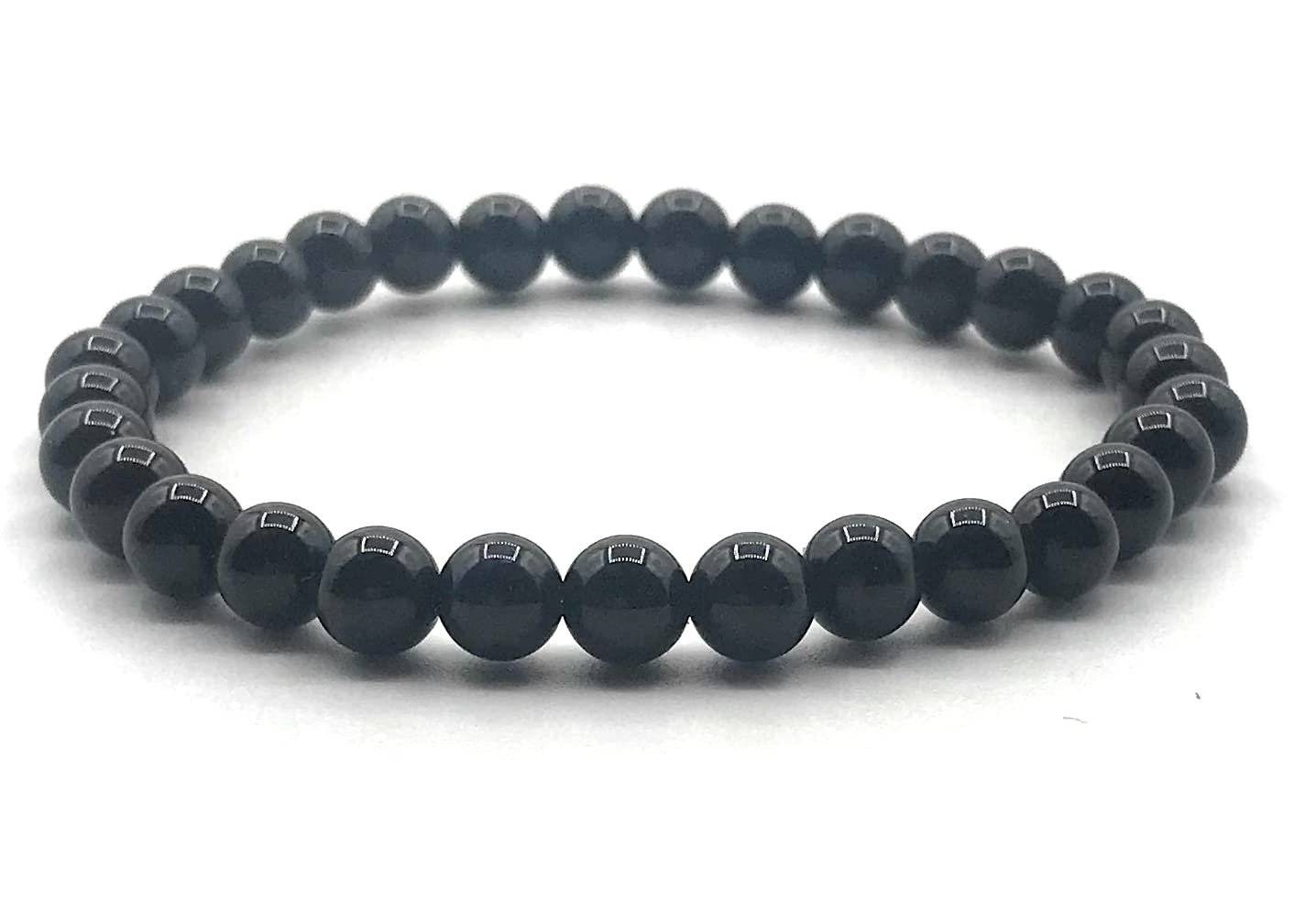 Black Agate Gemstone Beaded Stretch Bracelet 7 Inches - 6mm Round Beads