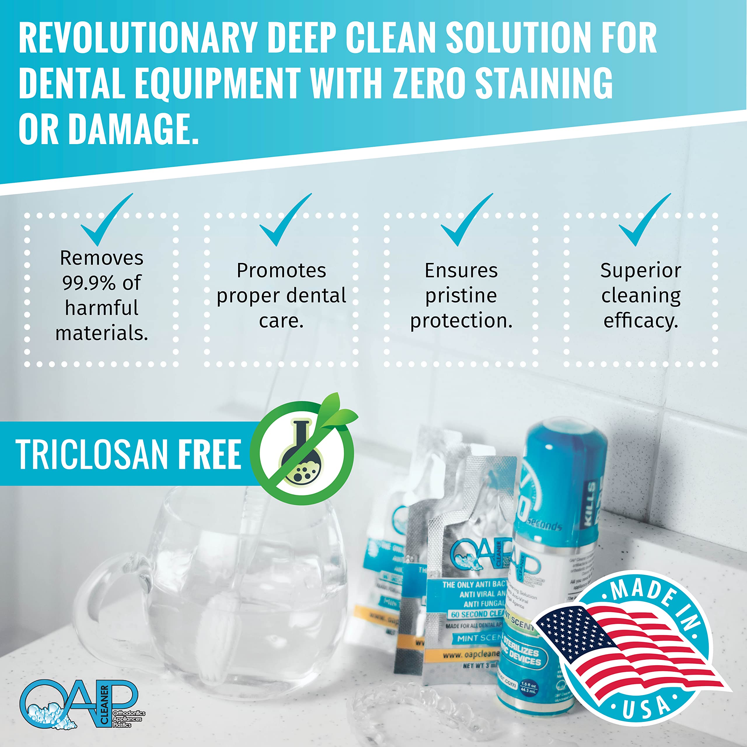 Orthodontic Cleaner by OAP Cleaner | Retainer Cleaner, Denture Cleaner, and Mouth Guard Cleaner | 60 Second Foam Cleanser | Paraben, Sulfate and Triclosan Free | 44.3 mL, 3 Bottles