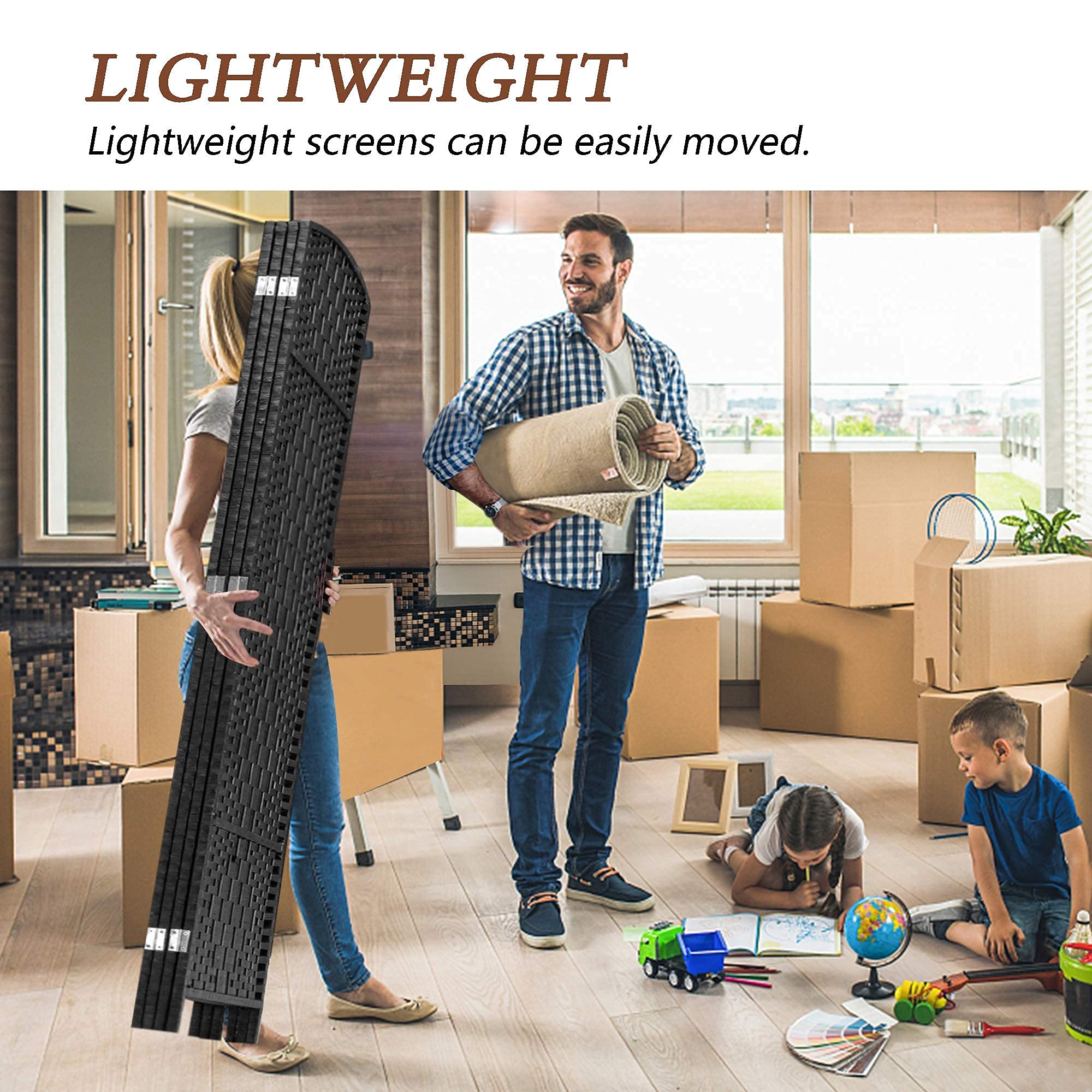 SIMFLAG Folding Screen Room Divider 4 Panel, 6Ft 19.7" Wide Partition Room Dividers Freestanding,Indoor Portable Partition Screen, Diamond Double-Weaved,No Installation Required(Black)