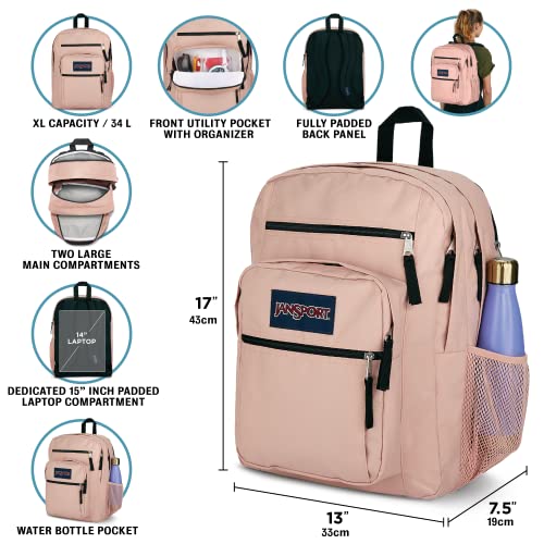 JanSport Big Laptop Backpack for College - Computer Bag with 2 Compartments, Ergonomic Shoulder Straps, 15” Laptop Sleeve, Haul Handle - Book Rucksack, Red Tape