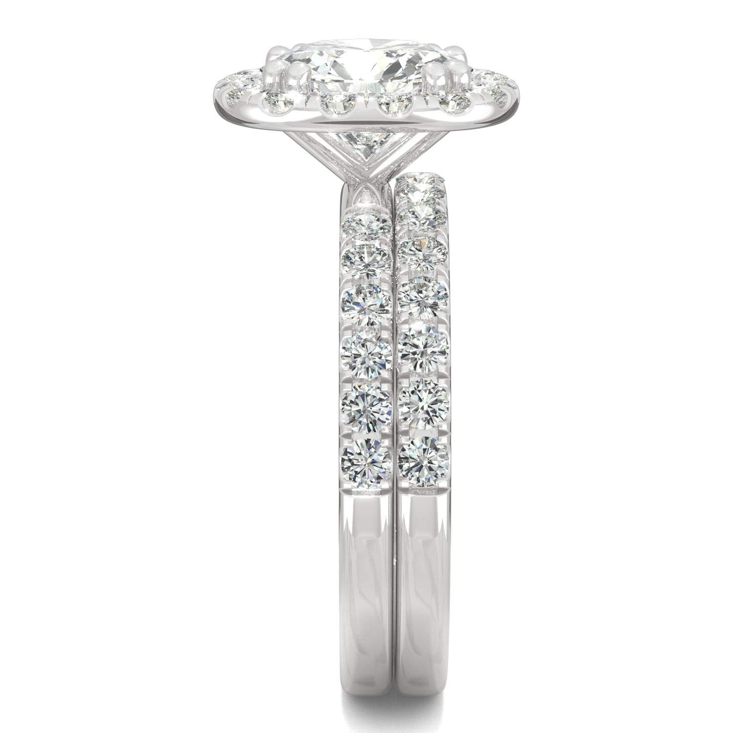 Charles & Colvard Created Moissanite 8mm Round Cut Bridal Ring Set for Women | 2.87 cttw DEW | Lab Grown | Solid 14K White Gold with Rhodium | Size 9