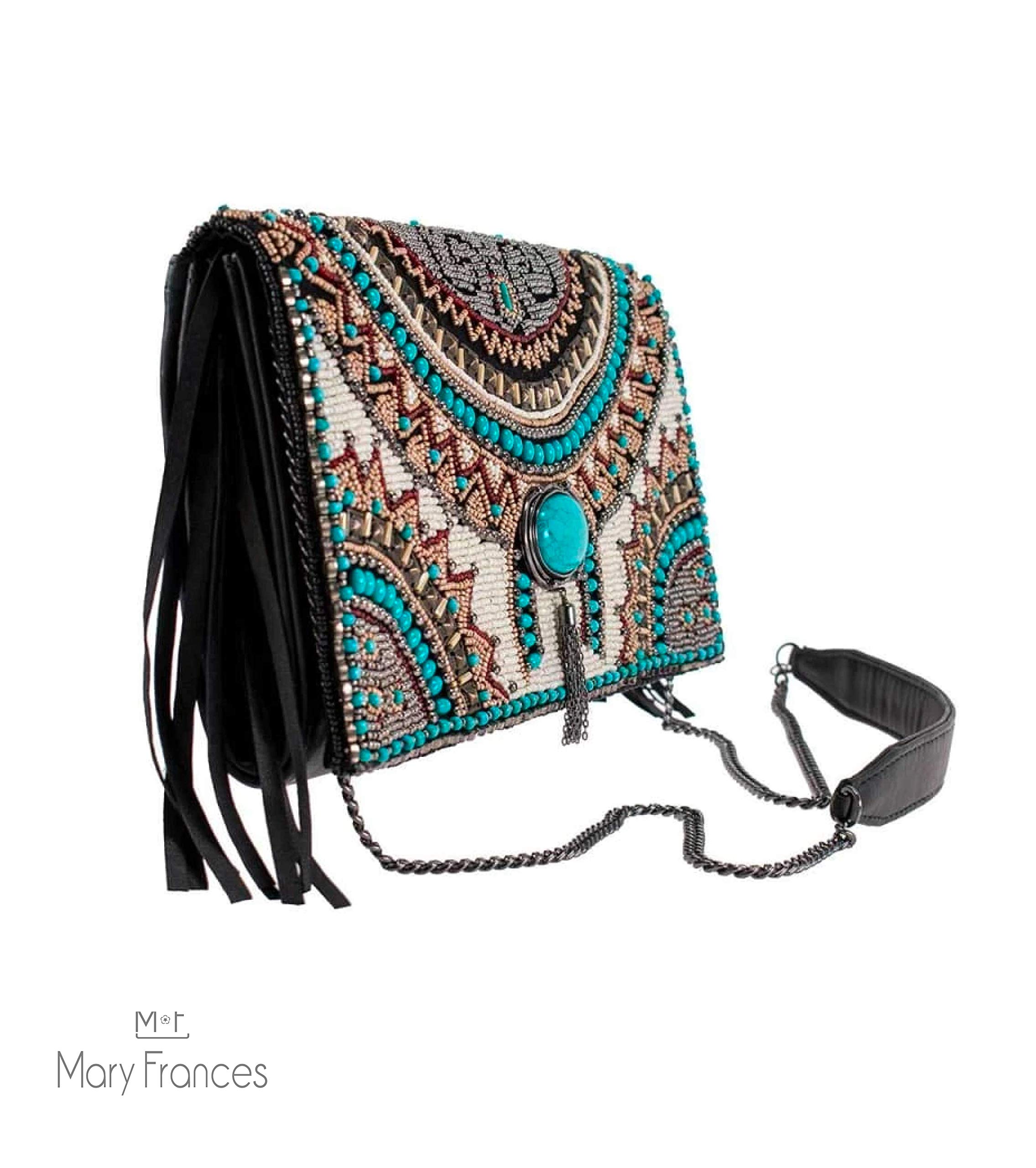 Mary Frances Accessories – Crossbody Handbag – Earth and Sky Beaded Leather Crossbody Purse for Women