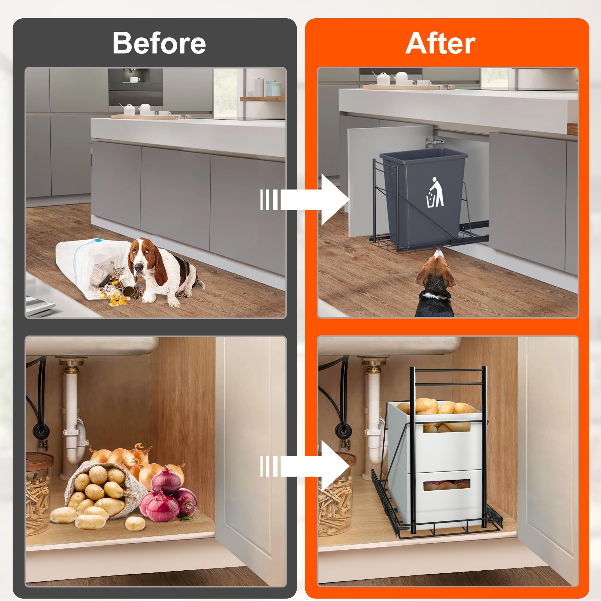 Feidyns Pull Out Trash Can Under Cabinet, Under Sink Garbage Can Pull Out Slider for Kitchen Cabinet Garbage Can, Under Sink Trash Can for 10 Gallon Trash Can, Trash Can Not Included (Black Ink)