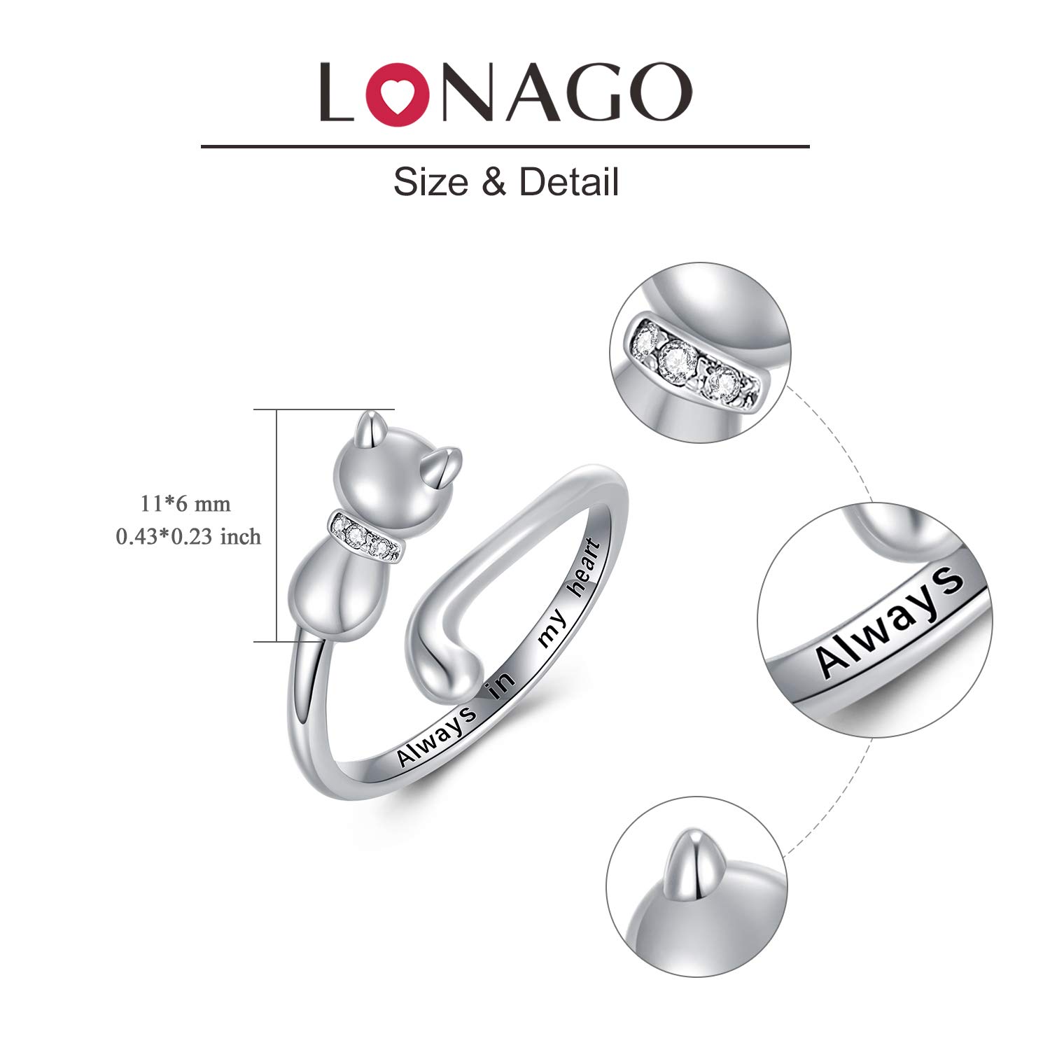 Cat Kitten Cremation Ring Jewelry for Pet Ashes 925 Sterling Silver Urn Ring Cat Fur Keepsake Memorial Locket Holder for Women (6)