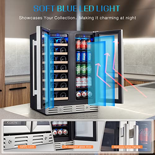 Kalamera Wine Cooler, 24 inch Built in Wine and Beverage Refrigerator, Dual Zone w/ 20 Bottles and 78 Cans Capacity, Digital Touch Control