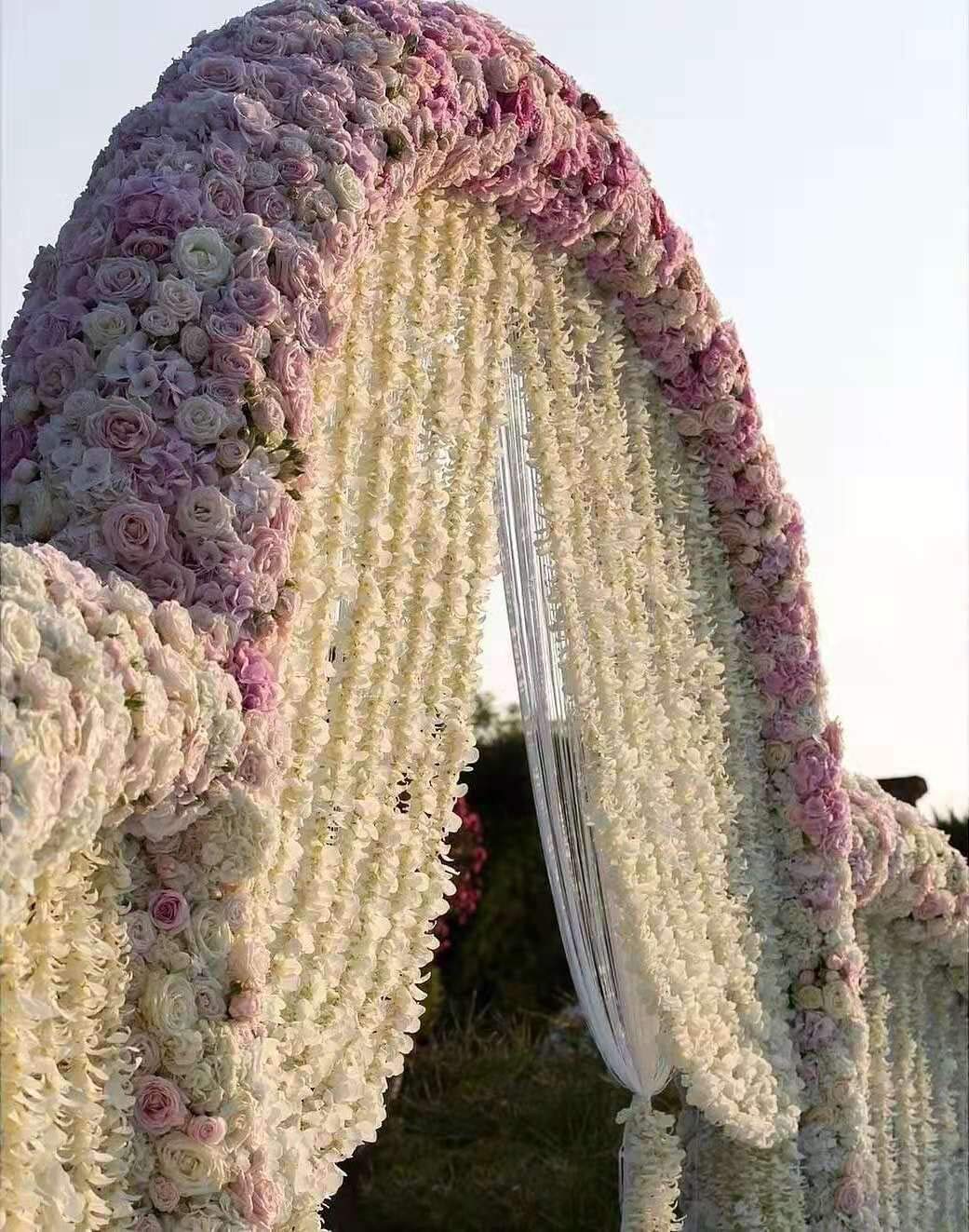 LUSHIDI 32.8Ft Artificial Silk Wisteria Vine Hanging Flowers Garland Home Outdoor Wedding Arch Garden Wall Decor,Pack of 10 (Off White)