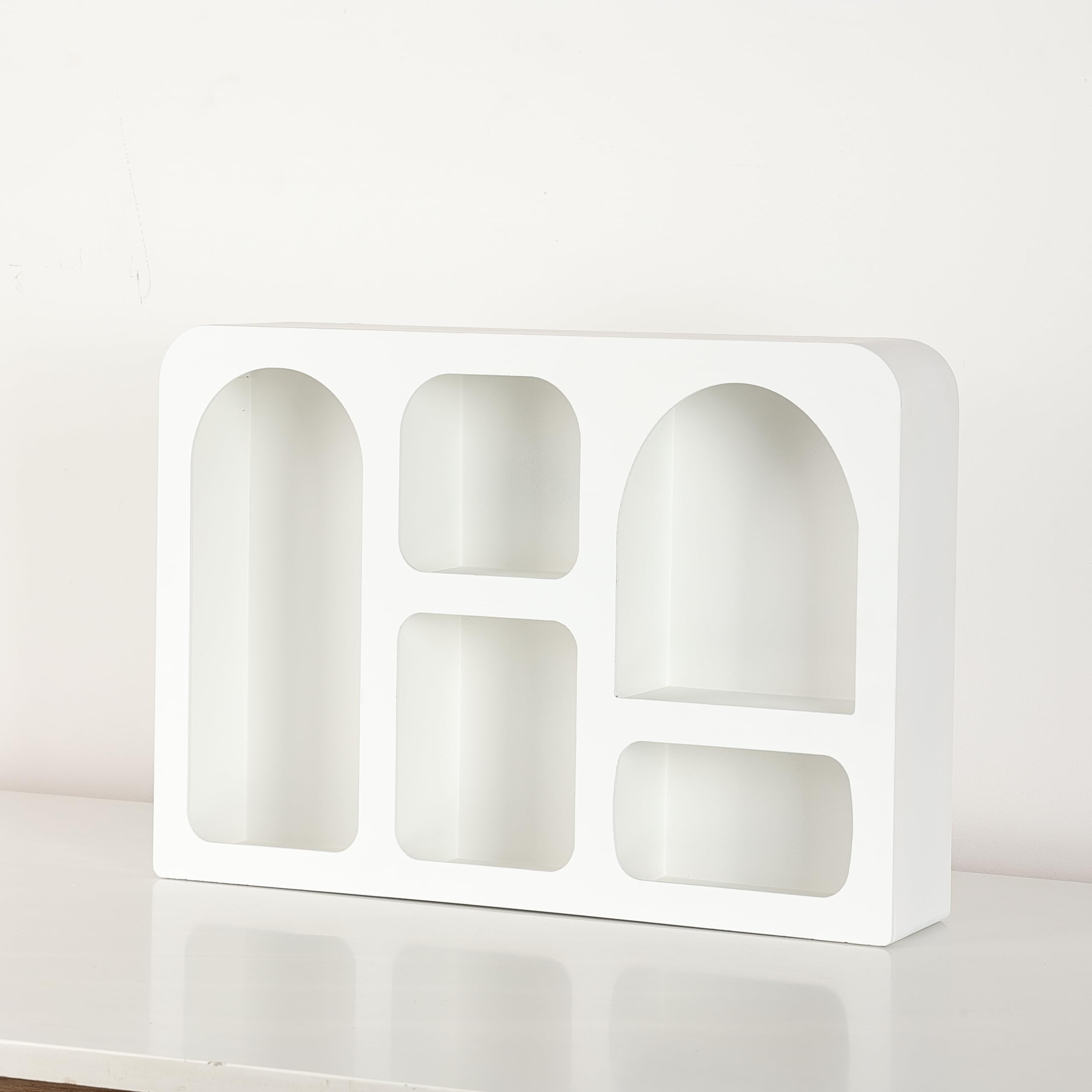 Ella & Emma White Decorative Floating Wall Shelf, Geometric Arched Wall Shelf, Boho Nordic Modern Style Shelves for Wall Decor, Wall Mounted Shelf Storage Nursery, Bedroom, Living Room, Bathroom