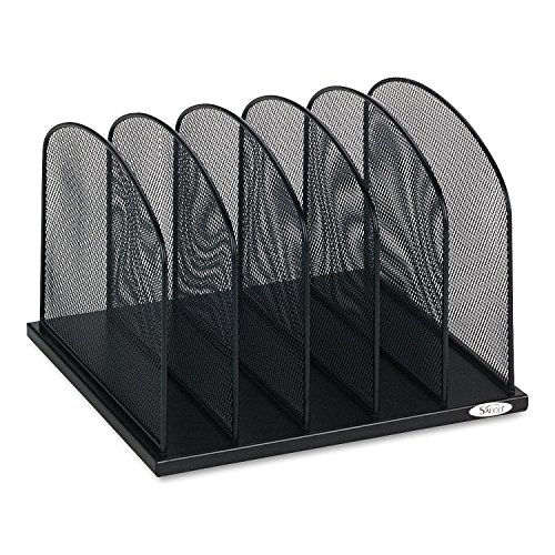 Safco Products - Safco - Mesh Desk Organizer, 5 Sections, Steel, 12 3/8w x 10 7/8d x 15 5/8h, Black - Sold As 1 Each - Large-capacity 2" wide vertical sections. - Holds file folders and notepads as well as binders and books. - Contemporary steel mesh cons
