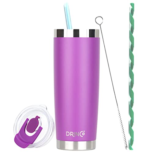 Drinco - 20 oz Stainless Steel Tumbler | Double Walled Vacuum Insulated Mug With Lid, 2 Straws, For Hot & Cold Drinks (2PK, 2pk 20oz Black & Purple)