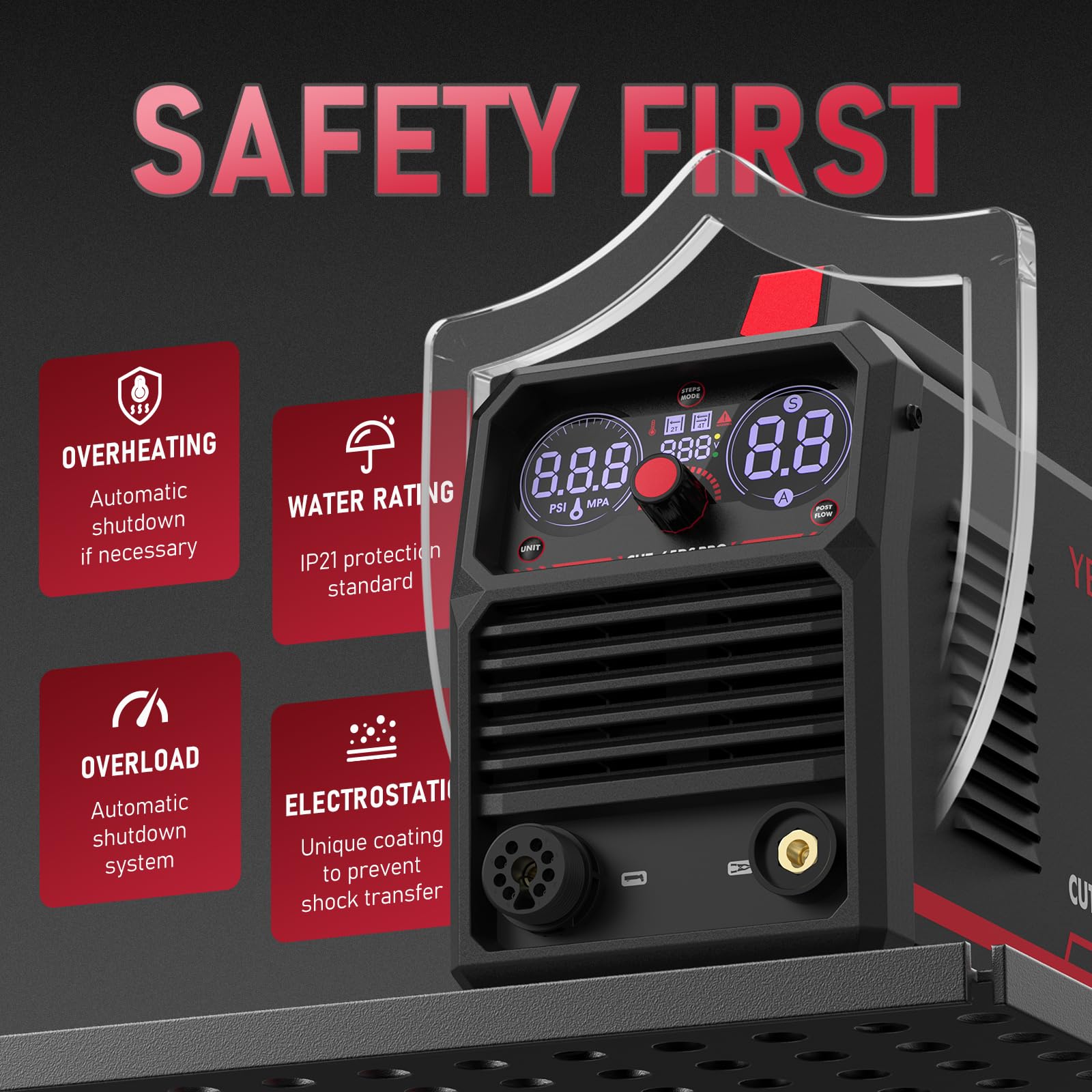 YESWELDER Plasma Cutter 65Amp Non-High Frequency Non-Touch Pilot Arc, Digital Display DC Inverter 110/220V Dual Voltage Blowback Plasma Cutting Machine CUT-65DS PRO
