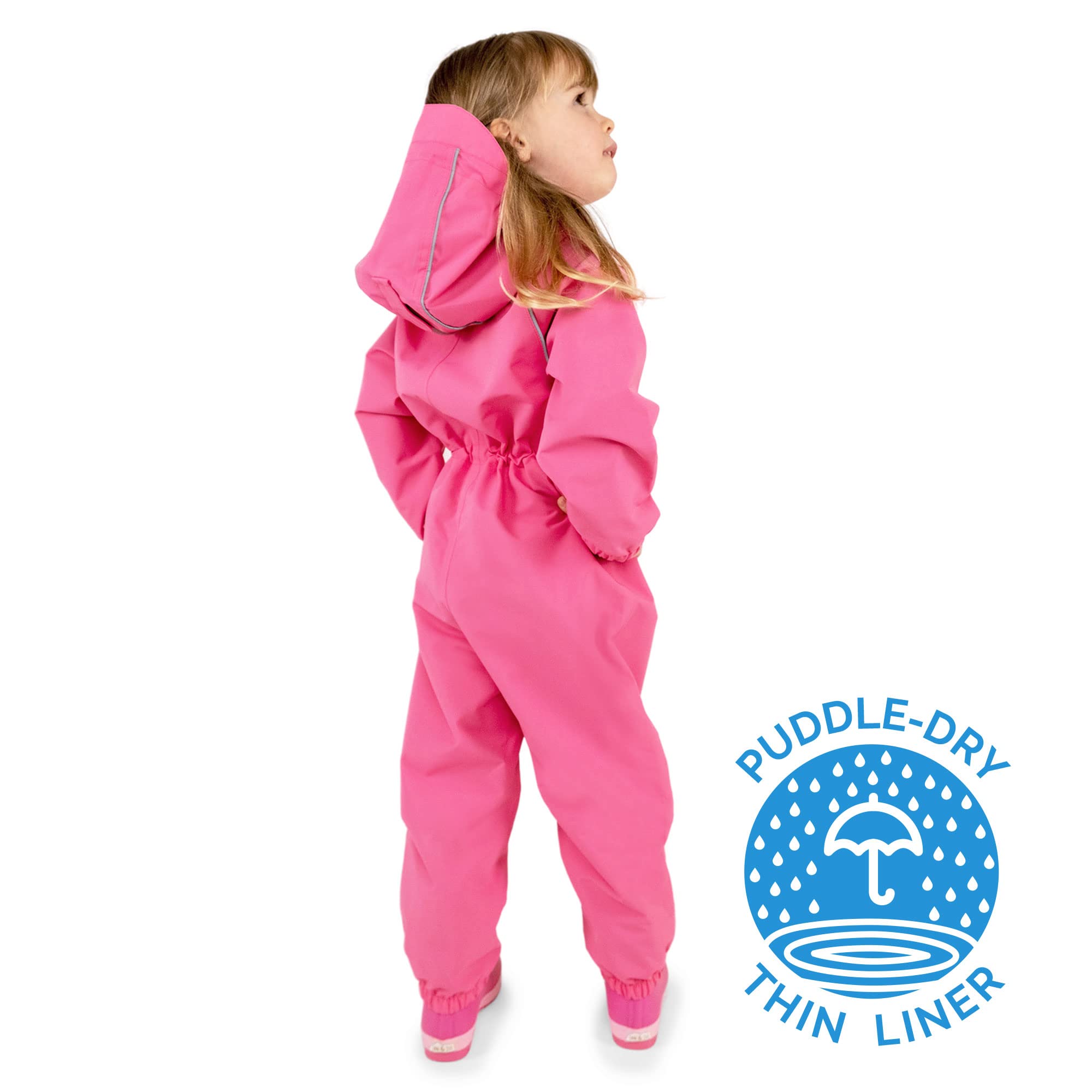 JAN & JUL Toddler Rain Suit for Baby Girls with Waterproof Shell (Puddle-Dry: Watermelon Pink, Size: 2 Years)