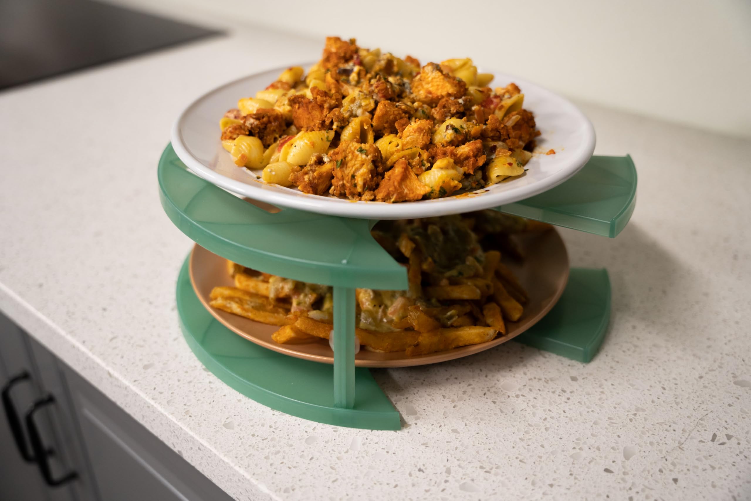 Doublewave 2-Tiered Microwave Plate Stacker Evenly Heats Two Dinner Plates at Once with No Wilting, BPA and Melamine Free is Like Adding an Extra Shelf in Your Microwave (Teal)
