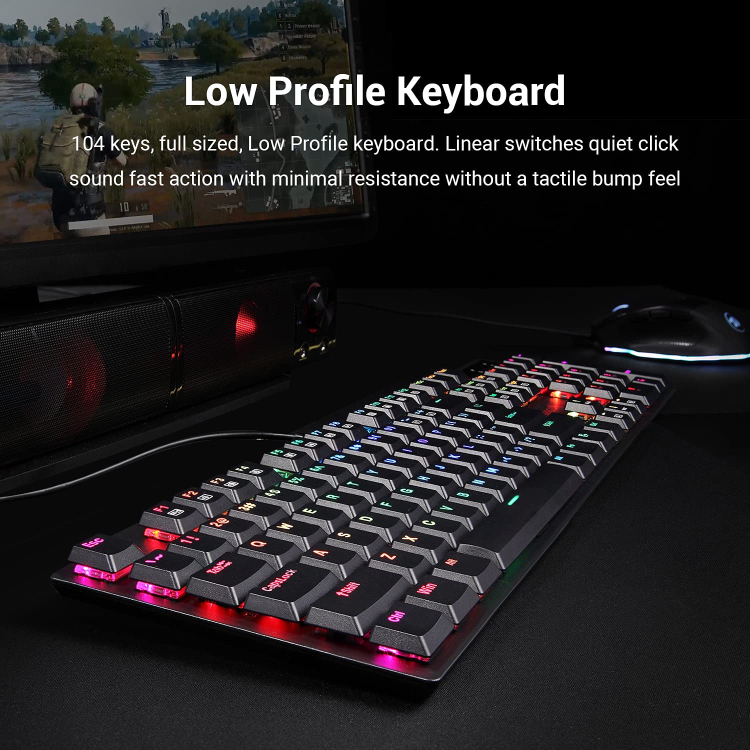 Redragon Mechanical Gaming Keyboard RGB LED Backlit Low Profile Wired Macro 96 Keys Red Switches, for Windows Gaming PC, Black