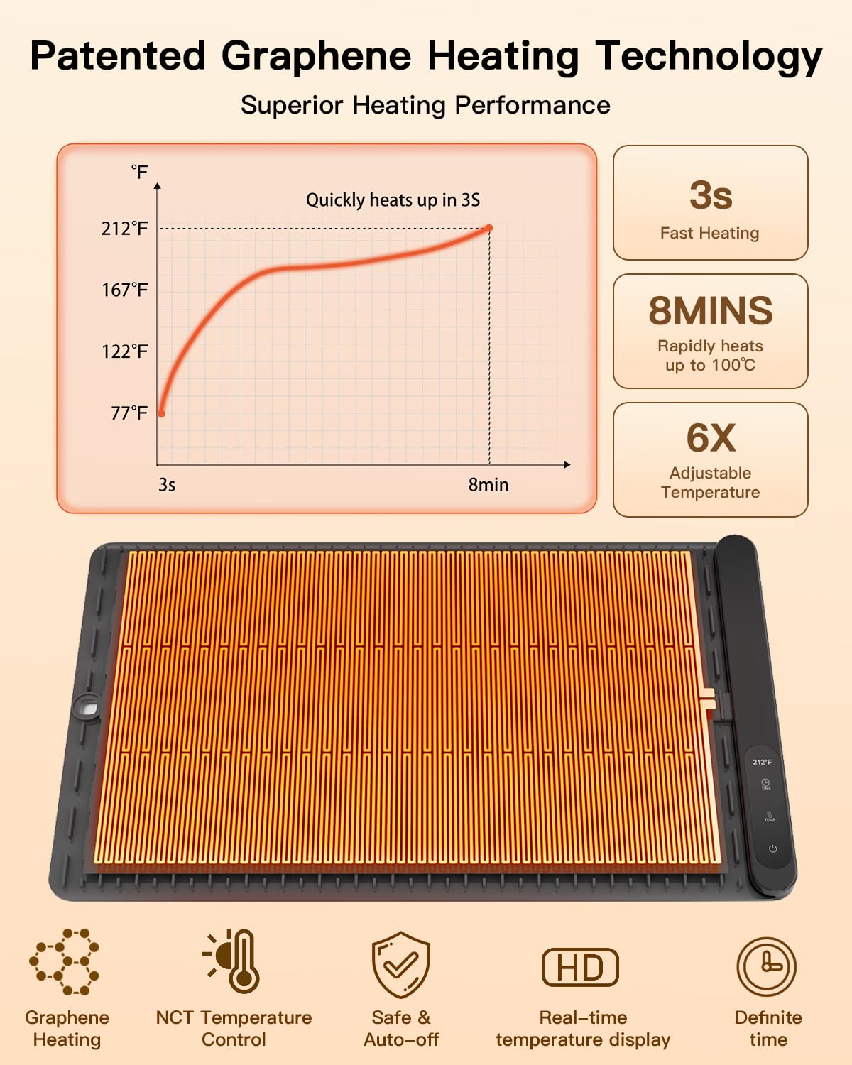 Food Warming Mat, Upgraded Graphene Full Surface Heating Foldable Heater Food Pad, Compact Silicone Materials, 6 Heat Settings, Multifunctional Food Warmers for Parties Buffet, Events, Daily Life Use