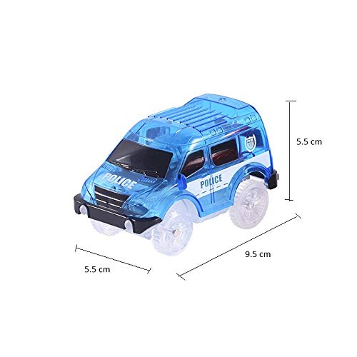 QUOXO 4 Pack Tracks Racing Car Only Replacement,Light Up Toy Cars Glow in The Dark Track Accessories for Boys and Girls