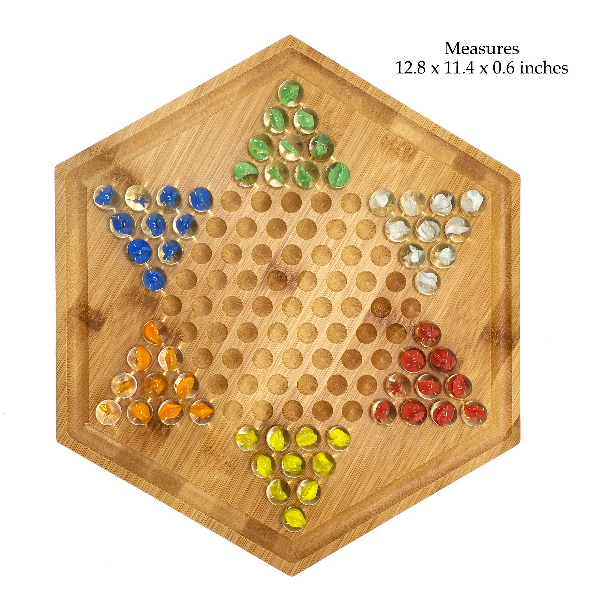 RNK Gaming Bamboo 12.8 inches Wooden Chinese Checkers Board Game with Marbles for Kids and Adults