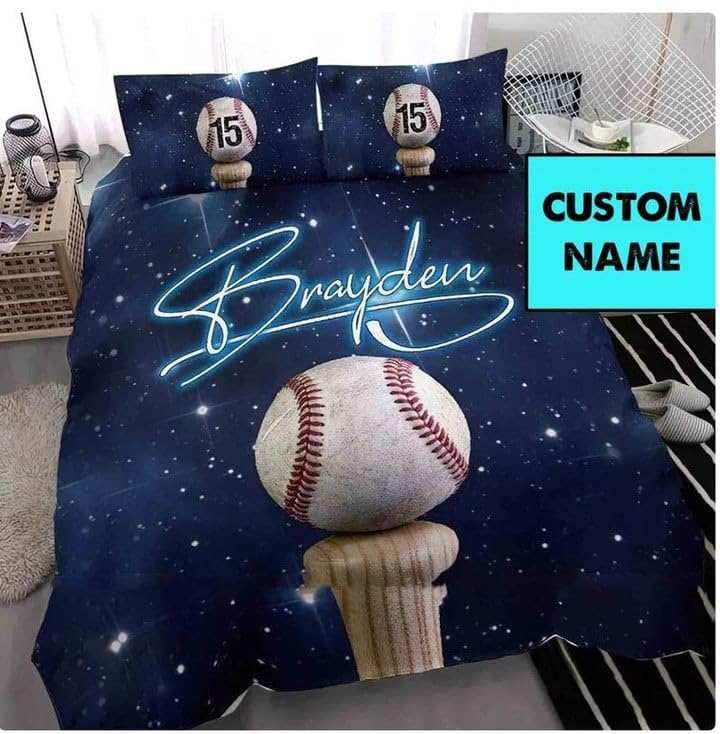SATIGI Custom Baseball in Gloves Bedding Full - Baseball Comforter Sets for Boys - Custom Baseball Duvet Cover Bedding with Your Name (Baseball D18, Twin/Full/Queen/King)