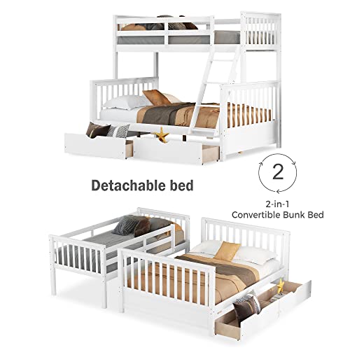 Merax Twin-Over-Full Bunk Bed with Ladders and Two Storage Drawers,White