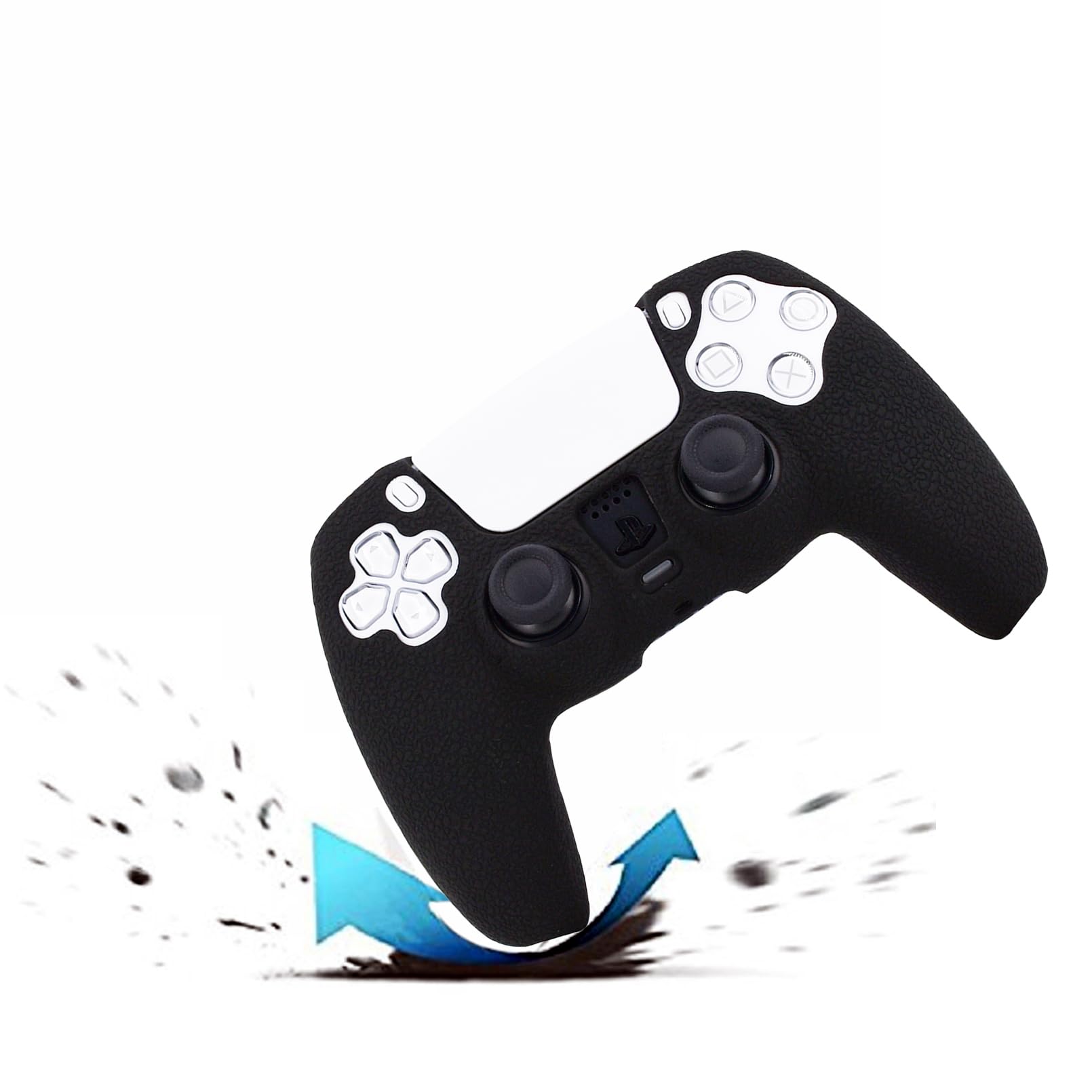 PS5 Controller Cover,Hikfly Silicone Skin for Sony PlayStation5 Controller Grip Skin Protector Faceplates Kits Video Games(1x CamoBlue Cover with 4 x Thumb Grips Caps)