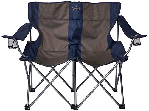 Kamp-Rite Portable 2 Person Double Folding Collapsible Outdoor Patio Lawn Beach Chair for Camping Gear, Tailgating, & Sports, 500LB Capacity, Navy/Tan