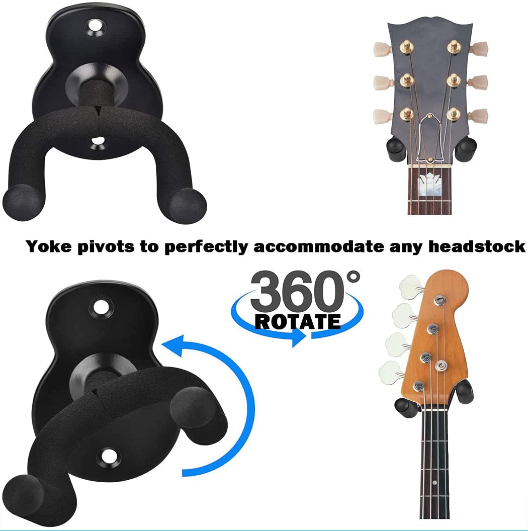 Peng Da Guitar Wall Mount Hanger Hook Acoustic Electric Bass Guitar Wall Hook Hanger Black Metal Holder Hanger for All Size Guitars