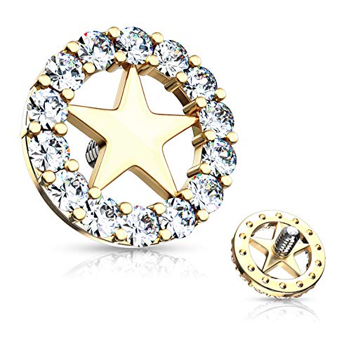 BYB Jewelry Star Center CZ Circle Surgical Steel Dermal Anchor Top (Goldtone/Clear)