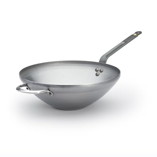 de Buyer MINERAL B Carbon Steel Wok Pan - 12.5ā - Ideal for Steaming, Stir Frying & Deep Frying - Naturally Nonstick - Made in France