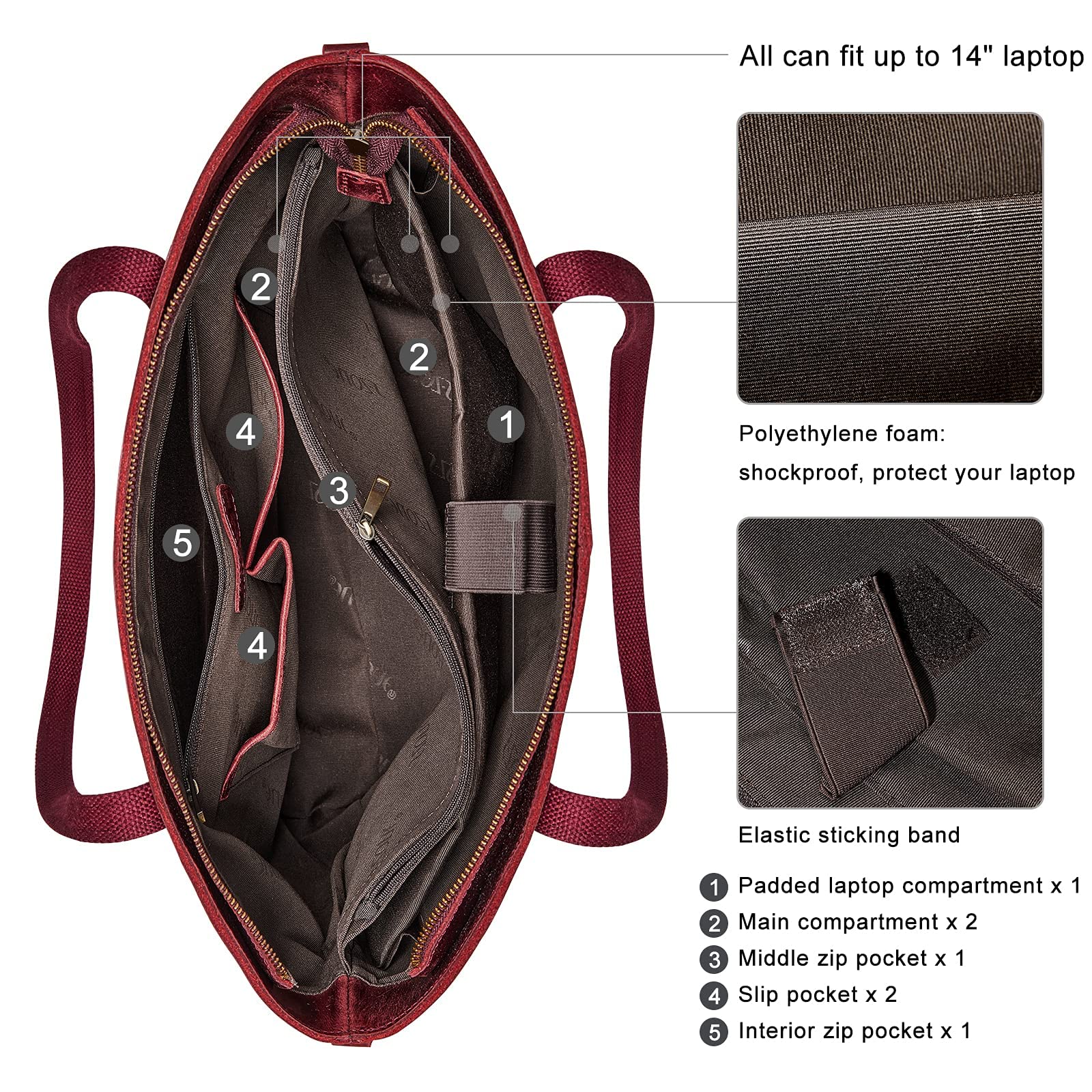 S-ZONE Genuine Leather Tote Bag for Women Vintage Shoulder Handbag Purse with Crossbody Strap Medium