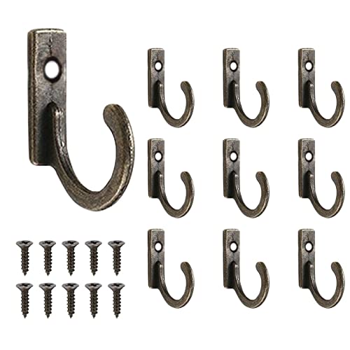 HAIQUANDJS 10 Pcs Robe Hooks Vintage Wall Mounted Hooks Mini Single Coat Hooks with Screws for Kitchen Bathroom Bedroom Caps Scarf Towel Key Bag