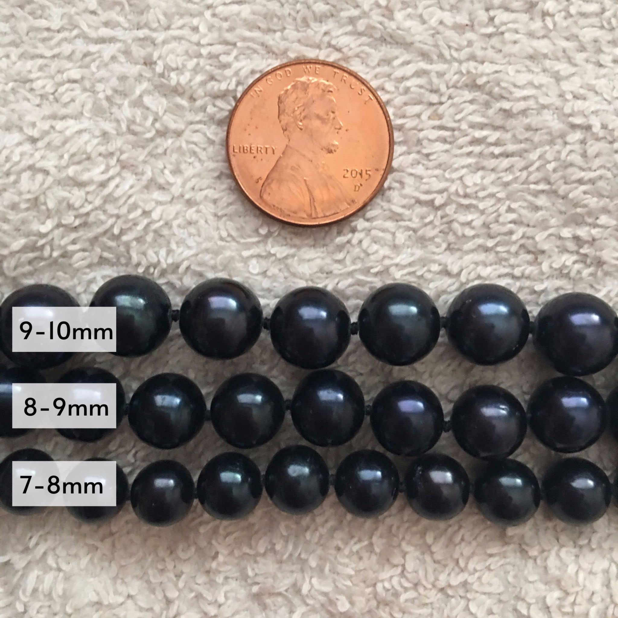 Pearl Romance ROUND Black Strand Pearl Necklace Bracelet Stud Earrings 3pc set 16 Inch Choker Length Genuine Cultured Freshwater Large 9mm 10mm