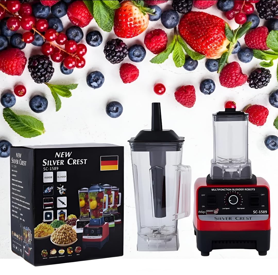 Generic Silver Crest Blender 4500W 2L Large Capacity Commercial With Mixer Grinder Heavy Duty Machine Portable Ice Smoothie Blenders, Medium, Red& Black, JWS-801PP