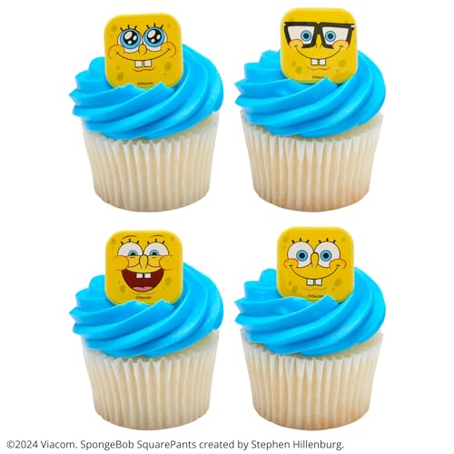 DecoPac SpongeBob SquarePants™ Mood Faces Rings, SpongeBob Cupcake Decorations Featuring SpongeBob SquarePants, Yellow - 24 Pack