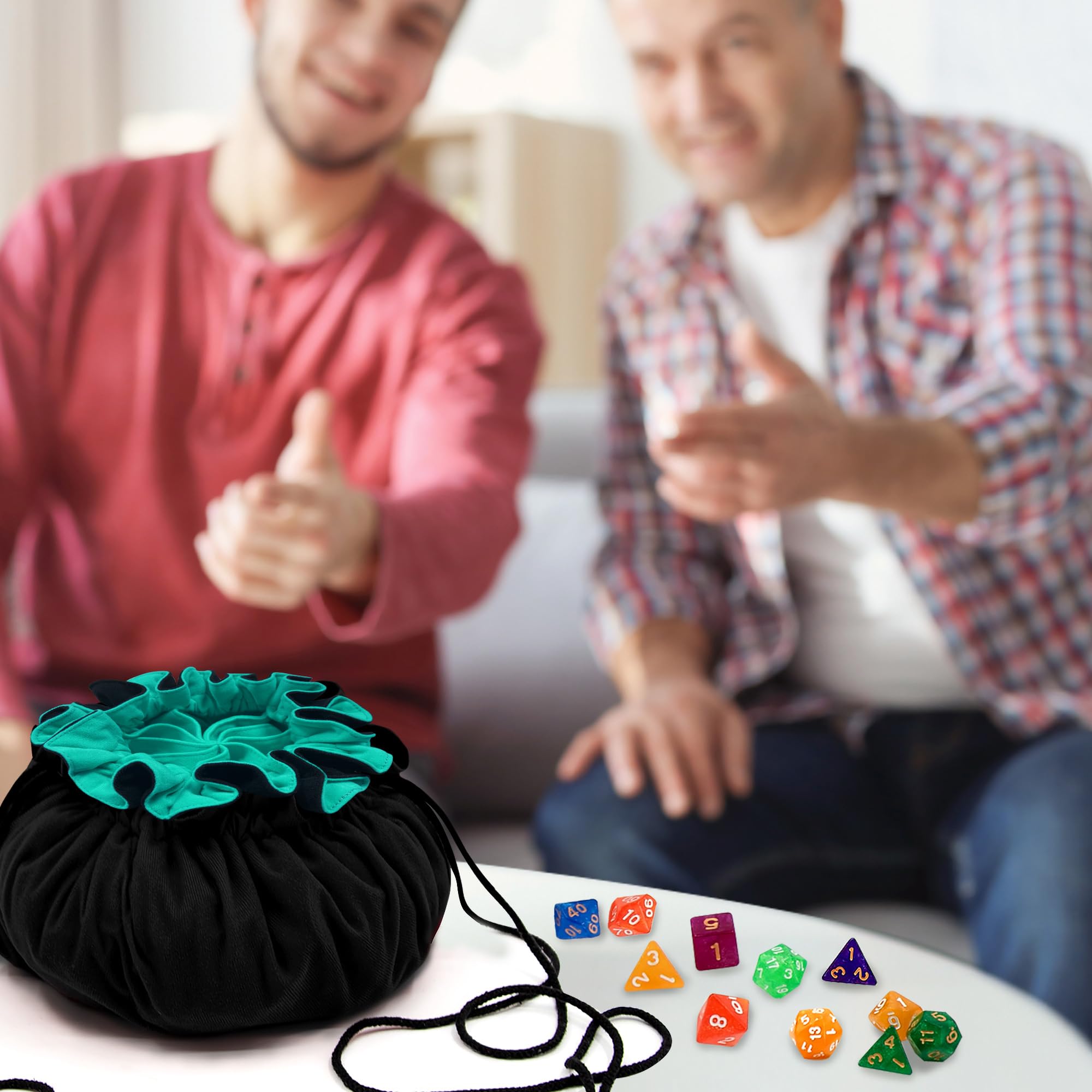 SIQUK Large Dice Bag with Pockets Big Capacity Dice Bag Drawstring Dice Pouch DND Dice Storage Bag for RPG MTG Table Games, Hold Over 300 Dice, Rose Red