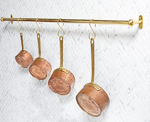 HRLBrass Unlacquered Brass Pot Rail with 5 or 7 "S' hooks (36)