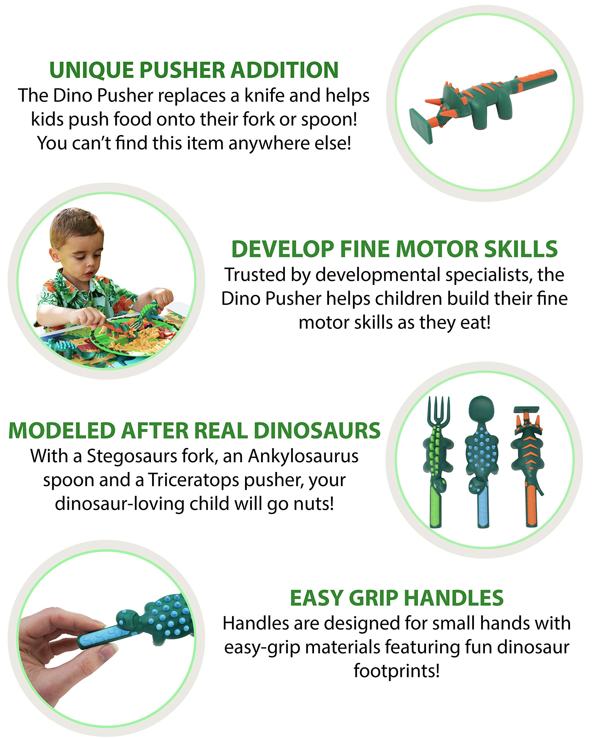 Constructive Eating Dinosaur Utensils - Made in USA - Toddler Utensils 1 Year Old - Baby Spoon - Toddler Utensils 2 Year Old - Toddler Silverware - Baby Forks 12-18 Months - Kids Silverware