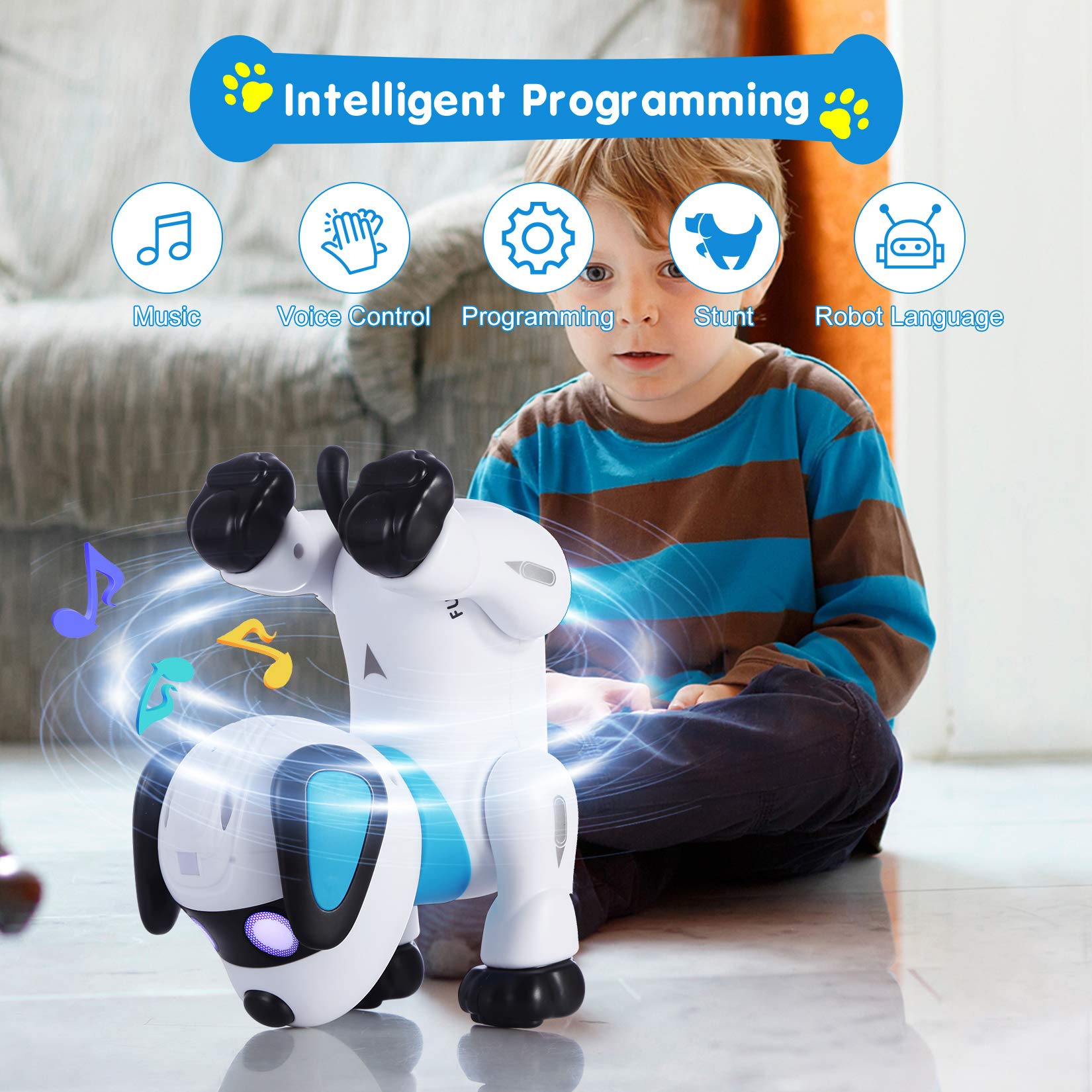 yiman Remote Control Robot Dog Toy, Programmable Interactive & Smart Dancing Robots for Kids 5 and up, RC Stunt Toy Dog with Sound LED Eyes, Electronic Pets Toys Robotic Dogs for Kids Gifts Blue