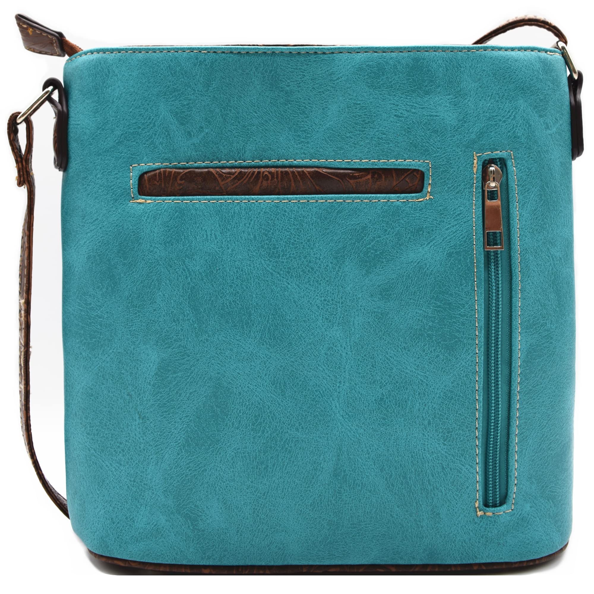 Western Rhinestone Cross Tooled Leather Concealed Carry Purse Crossbody Handbag Women Single Shoulder Bag (#2 Turquoise)