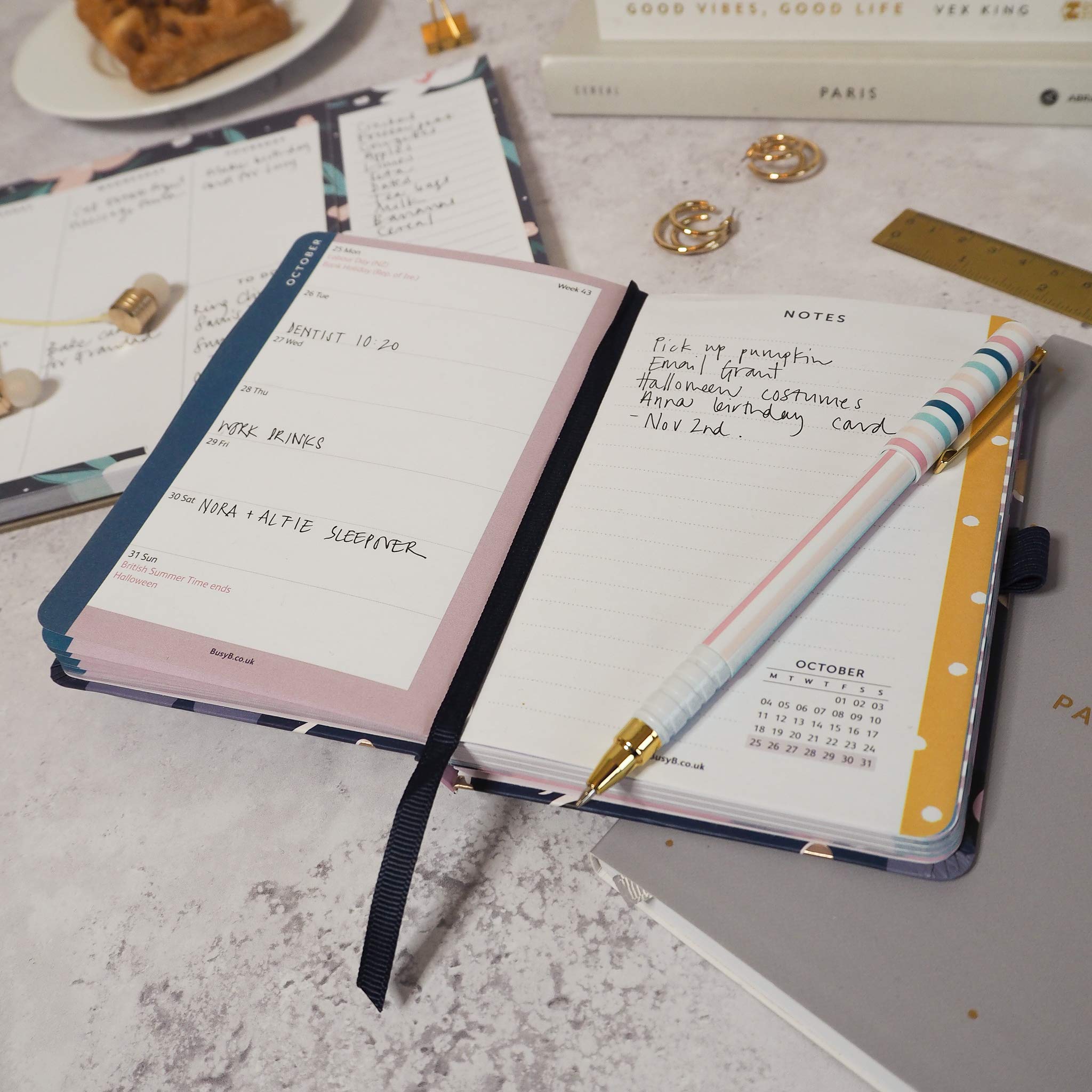 Busy B Mid-Year to Do Diary August 2021 - August 2022. Navy A6 Week to View Planner with Pen Holder, Elastic Closure and Storage Pockets 2021/22 Navy