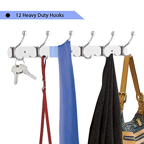 Wall Hooks Rack β Nickle Wall Mount Hook Rack with Six Double Hooks for Hanging Towels Coats Purse Bags & Clothes, Decorative Heavy Duty Mounted Hangers for Hats, Metal Hanger for Room