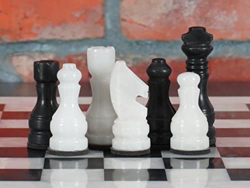RADICALn 15 Inches Large Handmade White and Black Weighted Marble Full Chess Game Set Staunton and Ambassador Style Marble Tournament Chess Sets for Adults